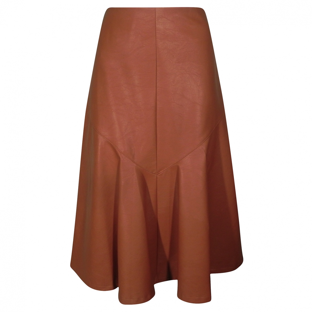 Saia Midi em Couro Fake INSP Cor Camel - Pole Modas