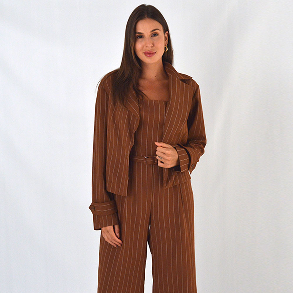 Conjunto Alfaiataria Risca de Giz Marrom Aramodu - Pole Modas