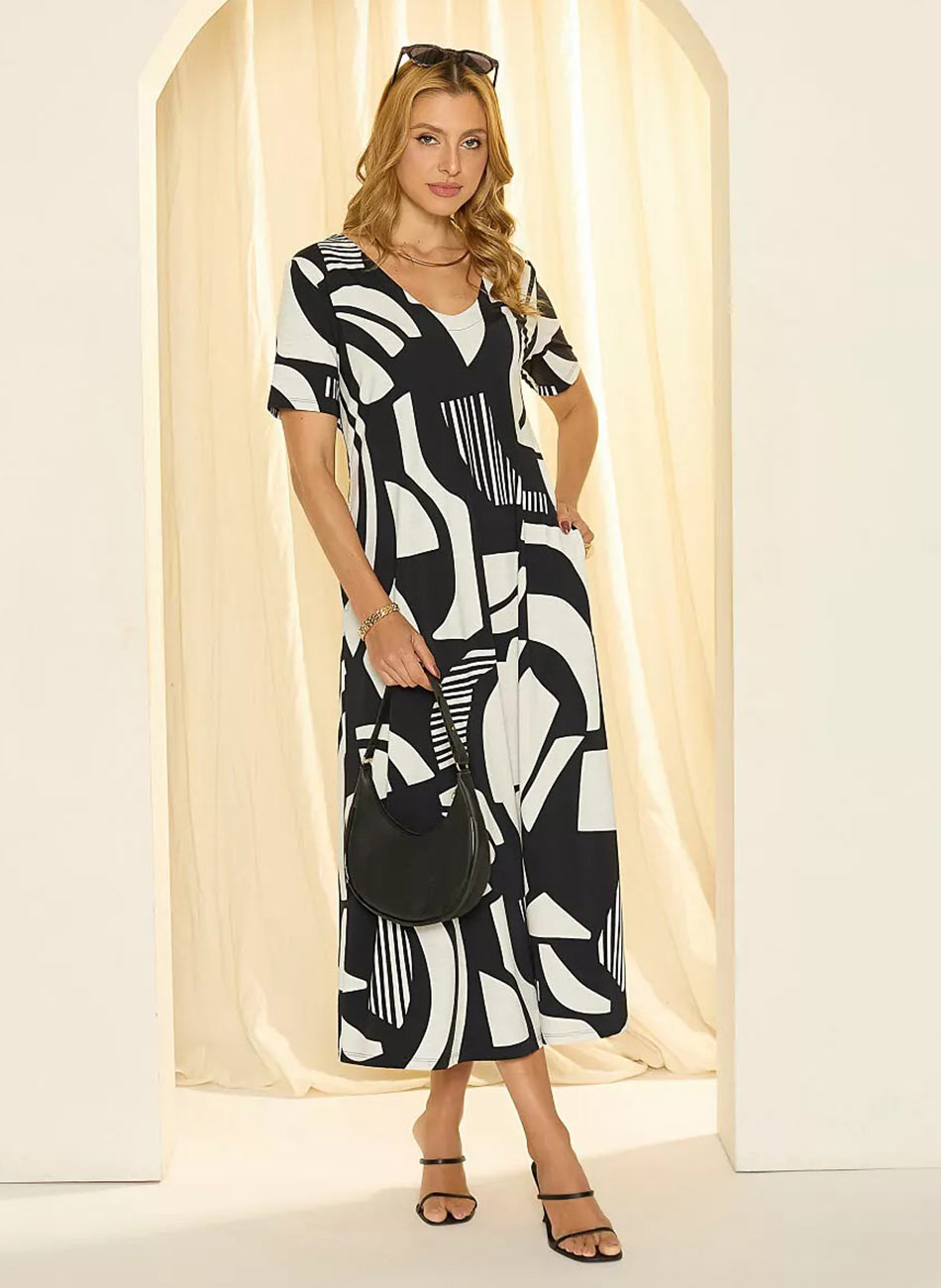 Vestido Cof Cof Fluity Midi Estampa Castillos - Pole Modas